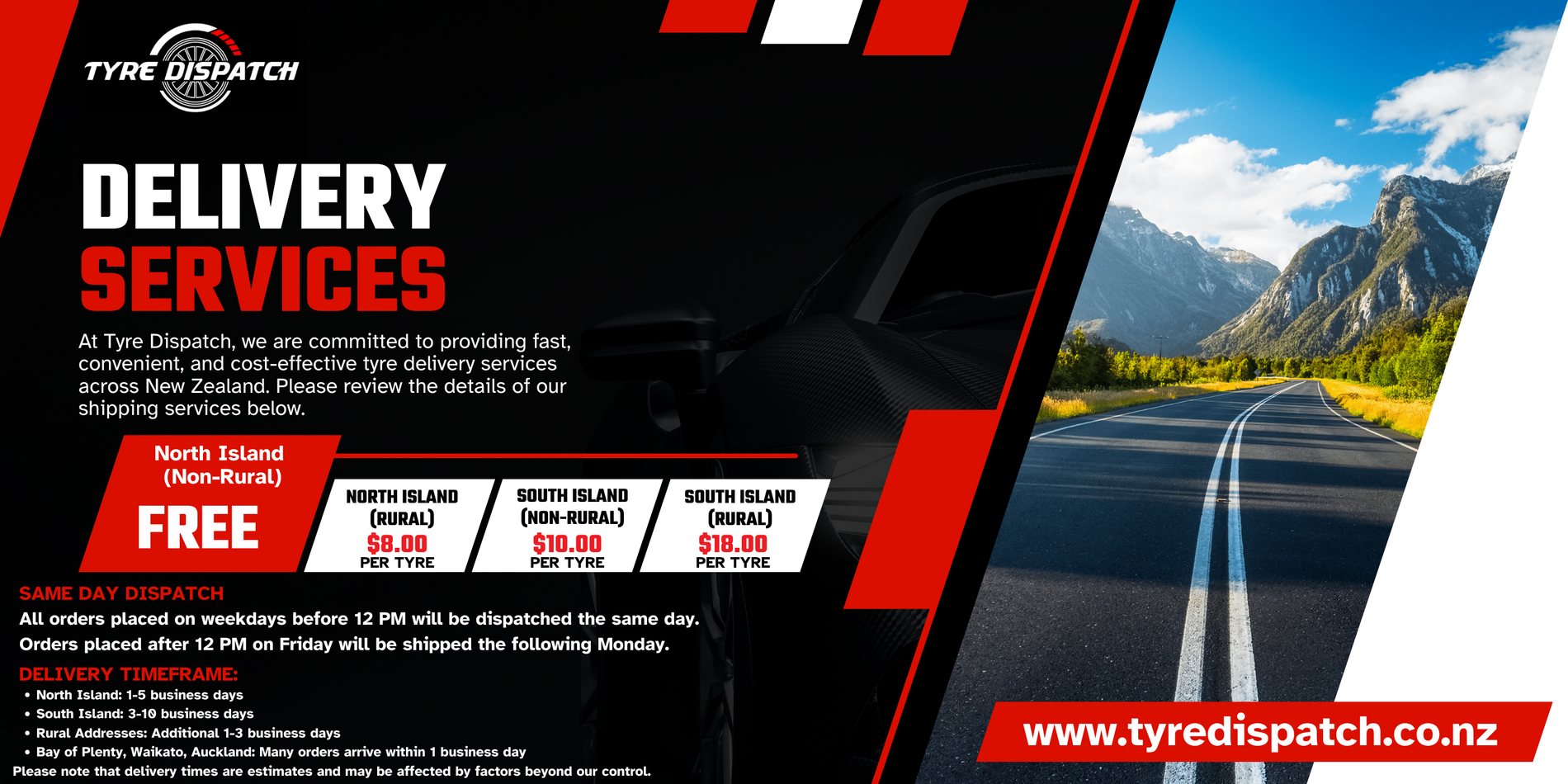 Free Tyre Delivery & Shipping Terms | Tyre Dispatch NZ
